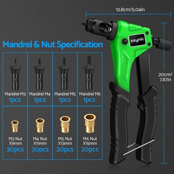 Kit 8" Pistolet À Écrou Riveteuse Professionnelle Avec 100 Pcs Rivets ...