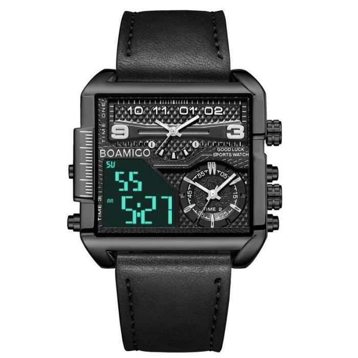 Montre de Sport pour hommes BOAMIGO - carrée - 3 fuseaux horaires ...