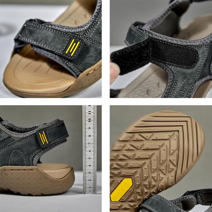 Sandales Homme Cuir Bout Ouvert Scratch Plage Antidérapant Confortable ...