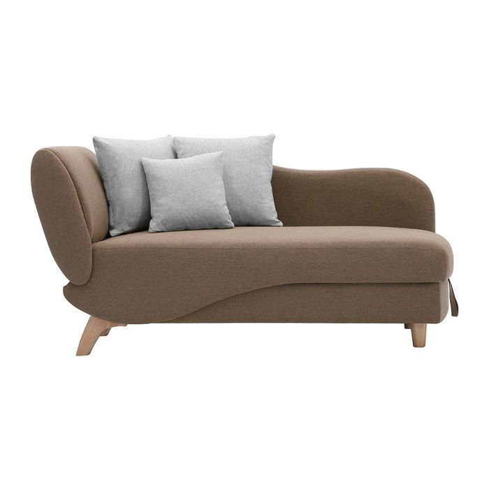 Méridienne droite convertible en tissu marron avec coffre de rangement ...