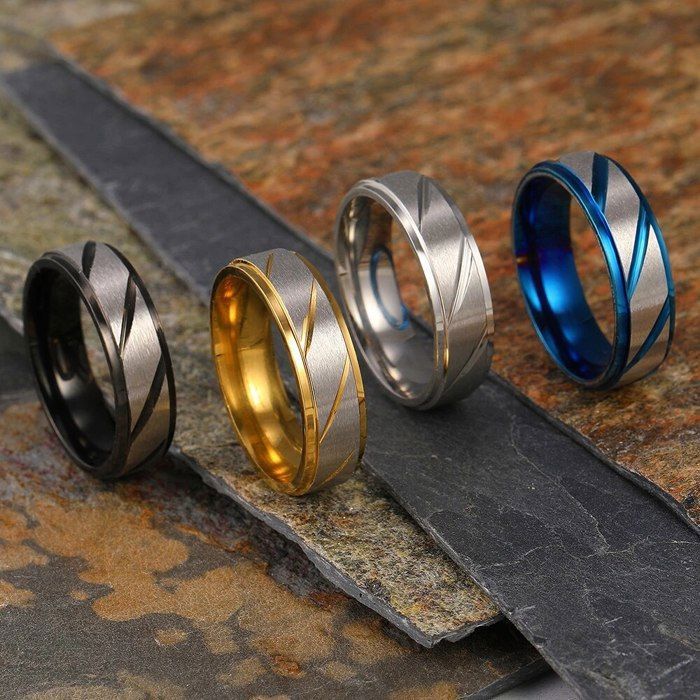 Bagues en acier inoxydable pour hommes et femmes,motif de vague,bague de couple,bijoux de ...