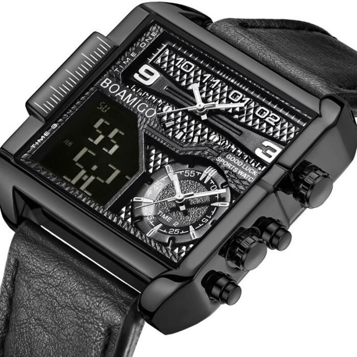 Montre de Sport pour hommes BOAMIGO - carrée - 3 fuseaux horaires ...