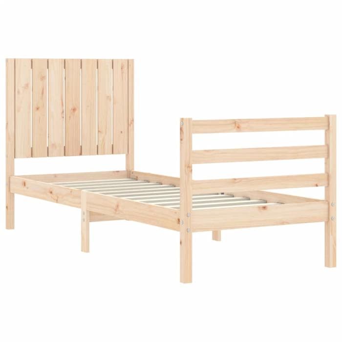 BESTLIFE Structure de lit avec tête de lit petit simple bois massif ...