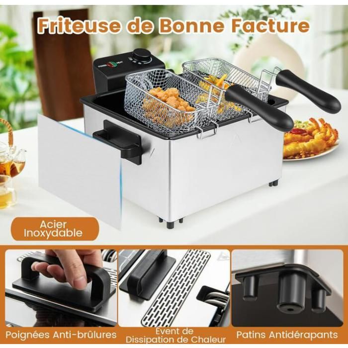 Friteuse Électrique avec Huile - LIFEZEAL - 2000W - Capacité 5 L ...