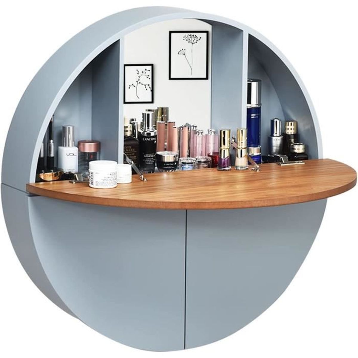 RELAX4LIFE Table de Coiffeuse Murale avec Miroir et 7 Compartiments ...