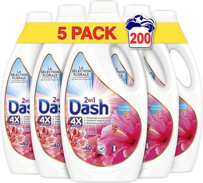 Dash 2en1 Lessive Liquide, 200 Lavages (5x40), Pivoine et Hibiscus ...