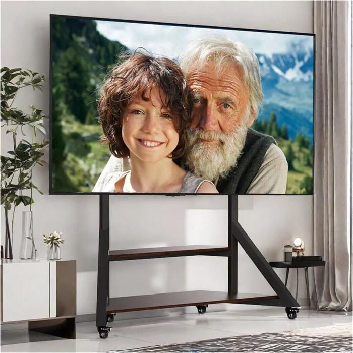 Support TV sur Pied avec 2 Étagères - Meuble de Télévision de 65 à 100 ...
