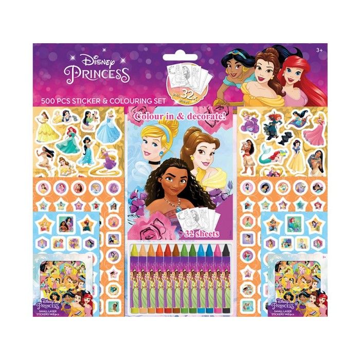 Set 500 Pièces Coloriage, Crayons de Couleur & Stickers - Princesses ...