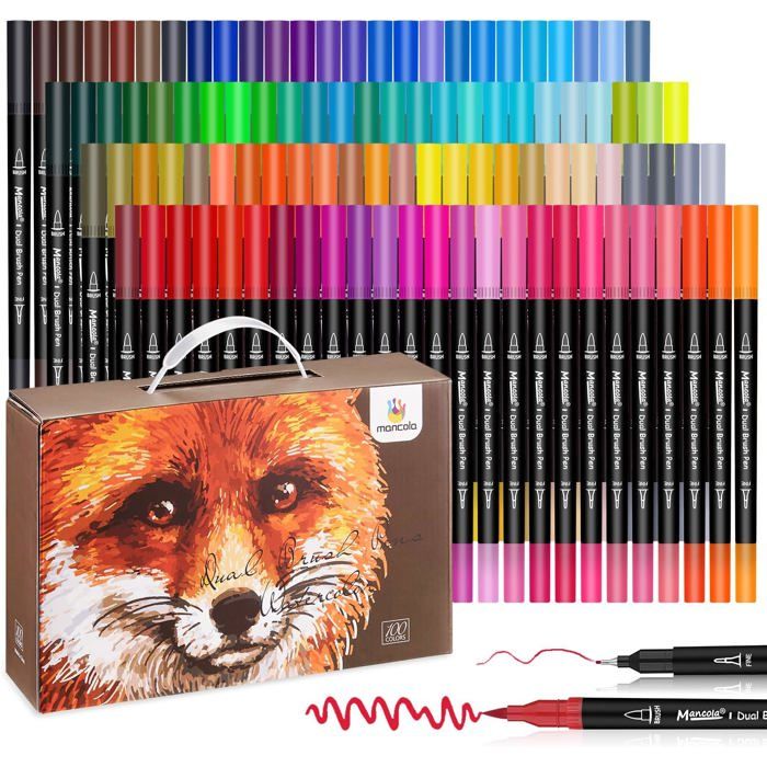 Mancola 100 Couleurs Feutres Coloriage Adultes, Feutre Aquarelle Stylo ...
