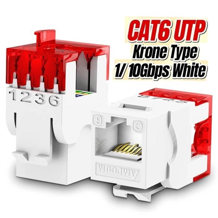 CAT6 Blanc-AMPCOM-Jack CAT6 Keystone de type mince, type Krone 1-10 ...