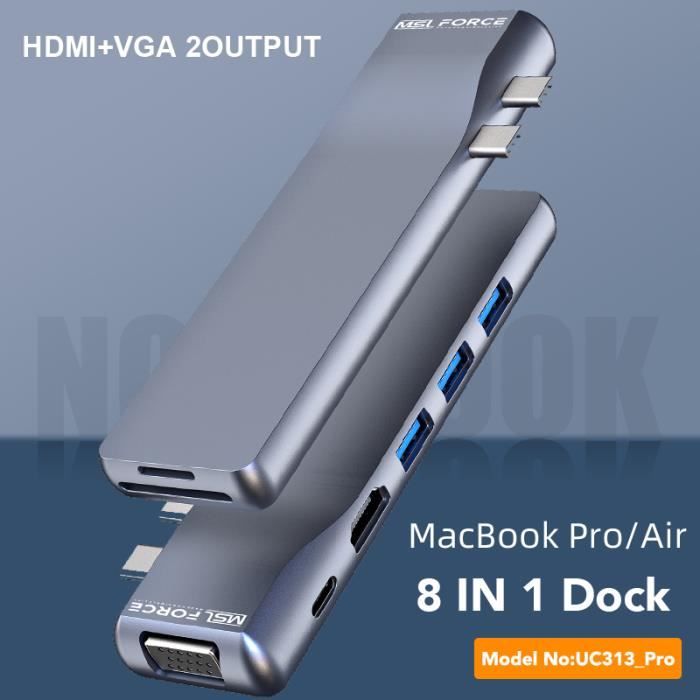 8 en 1 UC313 Pro - MSL Double USB TYPE C avec 4k HDMI Ethernet Carte ...