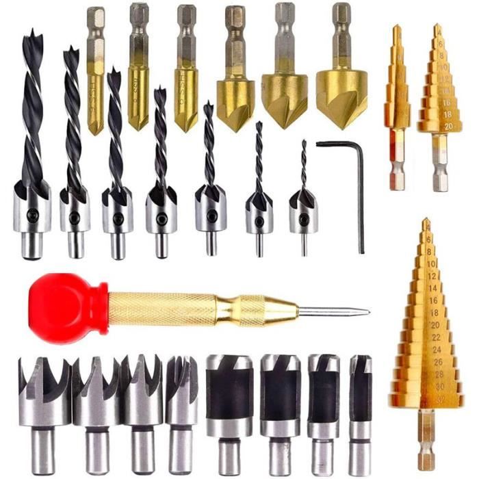 Foret-meche,Jeu de mèches de perçage à chanfrein pour le travail du ...