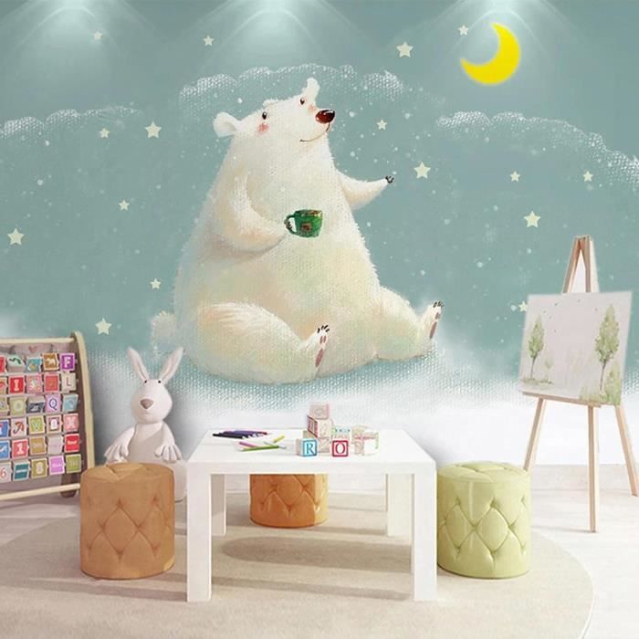 Fond D'Écran 3D Mural White Cute Bear Papier Peint Intissé Tapisserie ...