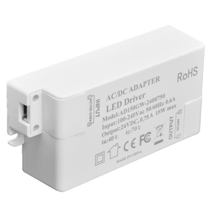 HURRISE Pilote de LED Driver LED DC24V 0.75A 18W Transformateur LED étanche pour armoire lumière ...