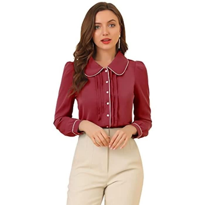 Chemisette Chemise décontractée à col claudine contrastée Tops ...