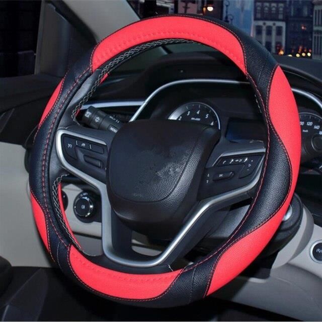 COUVRE-VOLANT,Rouge--Couvre volant universel en cuir artificiel tressé ...