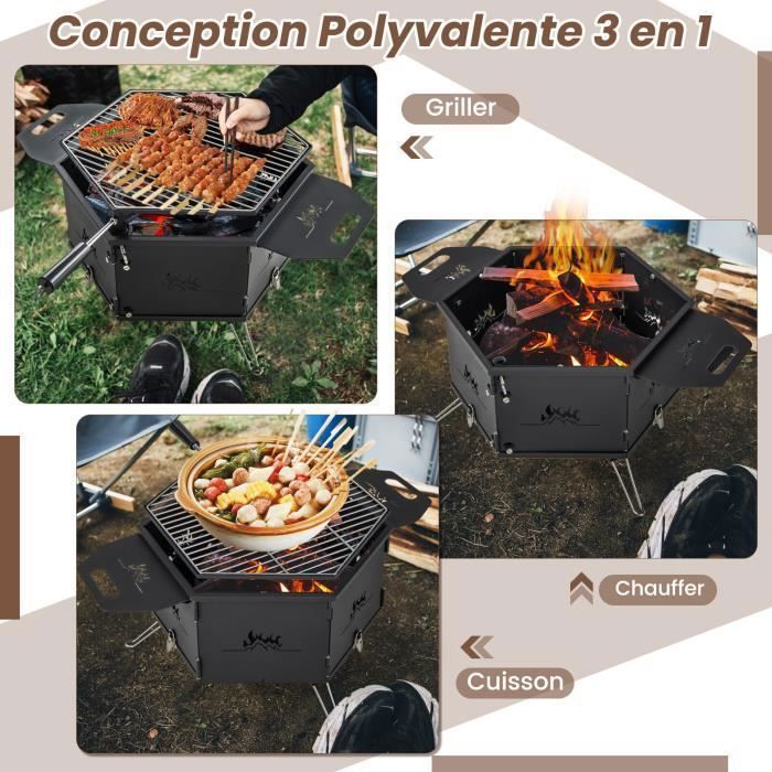 Barbecue au Charbon Portable COSTWAY-Grille pour Pique-niques-4-5 Pers ...