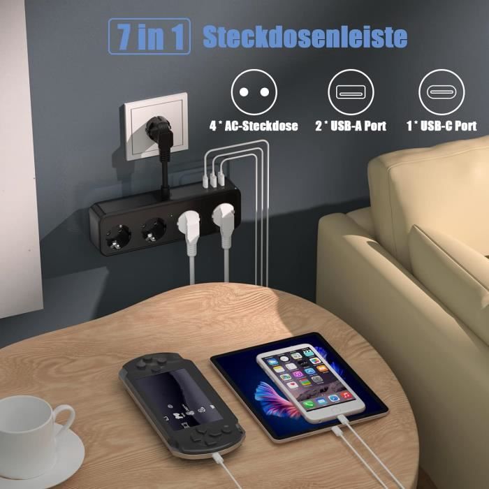 Double fiche pour prise de courant, Power Strip avec USB, adaptateur de ...