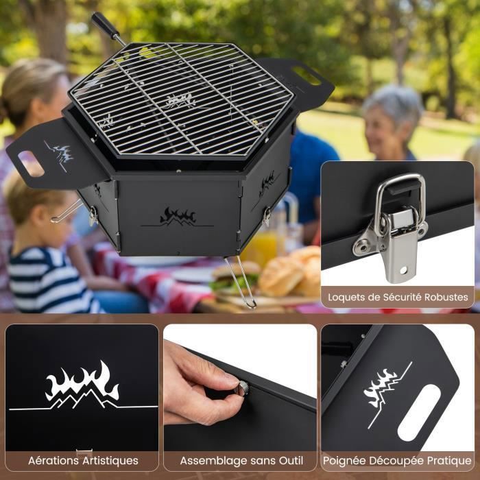 Barbecue au Charbon Portable COSTWAY-Grille pour Pique-niques-4-5 Pers ...