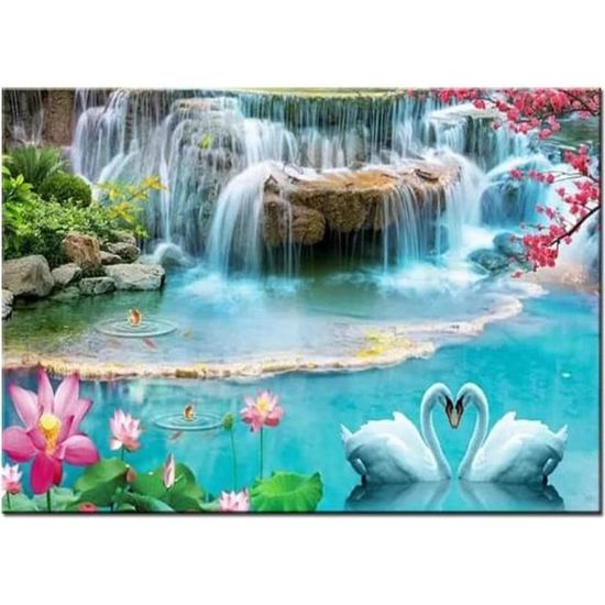Kit Peinture Diamant Par Numéro Diy 5D Cascades De Cygne De Lotus ...