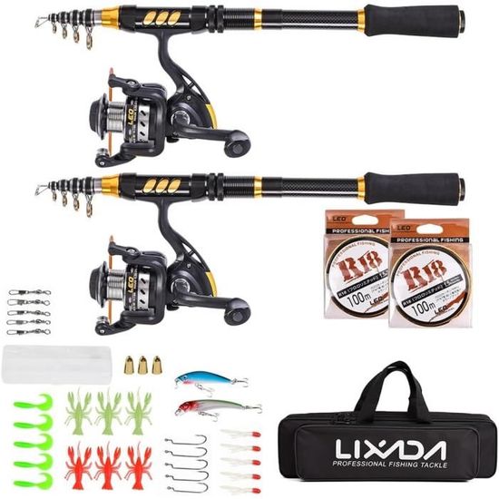 Lixada Kit complet de canne à pêche télescopique et moulinet avec 100 m ...