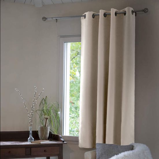 Rideau occultant thermique à œillets pampa 140x180 - Beige - Terre de Nuit - Cdiscount Maison