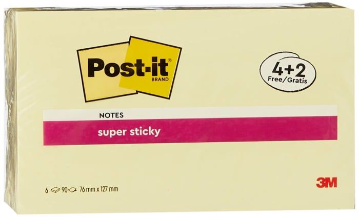 Bloc-notes adhésif - Post-it - 655-SSCY-P4+2 - Jaune - 2x plus fort ...
