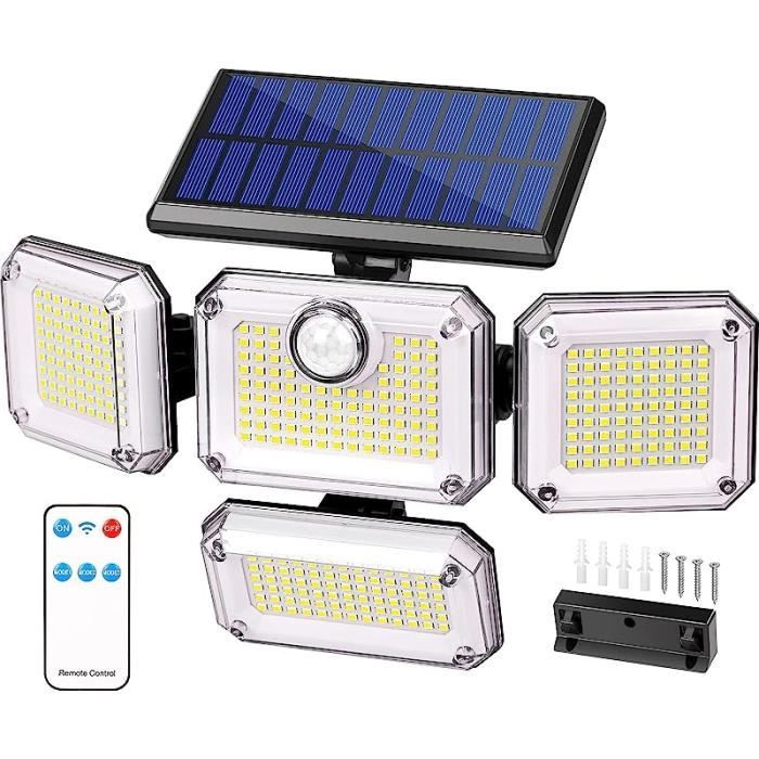 Lampe Solaire Extérieur avec Détecteur de Mouvement 333 LED,IP65 tanche Projecteur Solaire 1 ...
