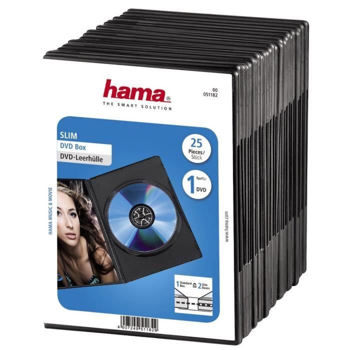 Hama - 51182 - Boîtier "Slim" pour DVD, lot de 25, Noir - Cdiscount Maison