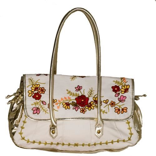 Sac à Main Toile coton Ecru Motif Brodé Florale G Ecru, Multicolore ...