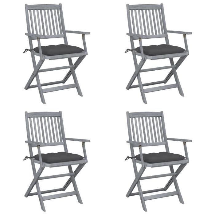 CHEZ STAR® Luxe Chaises pliables d'extérieur 4 pcs avec coussins Bois d ...
