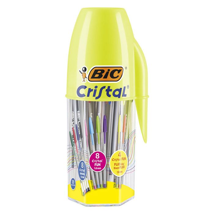 Pot de 20 stylos bille BIC Cristal Original et BIC Cristal Fun pointes ...