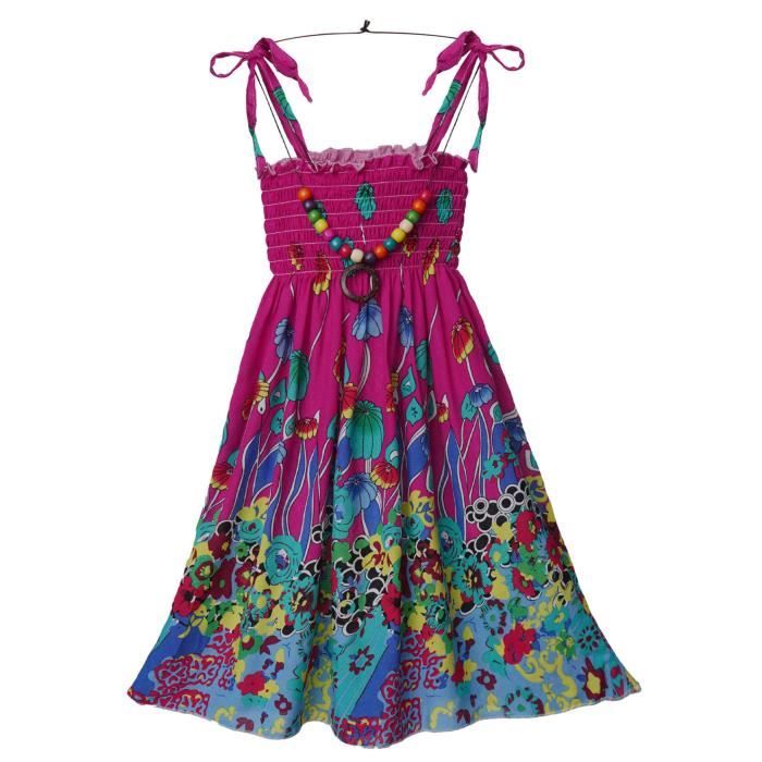 Inlzdz Enfant Fille Robe à Bretelle Eté Bohème Floral Robe de Plage ...