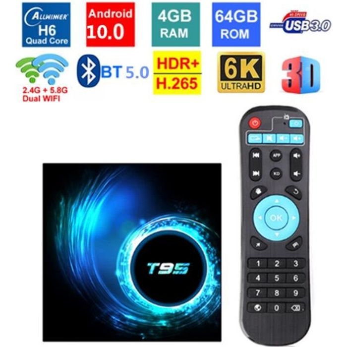 Dernière T95 Smart Tv Box Android 10 6K Dual Wifi Bluetooth 5.0 4Go ...