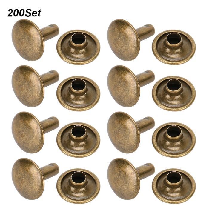 Qiilu Rivet en cuir 200 ensembles Double Cap Rivet Goujon Rond Fer À ...