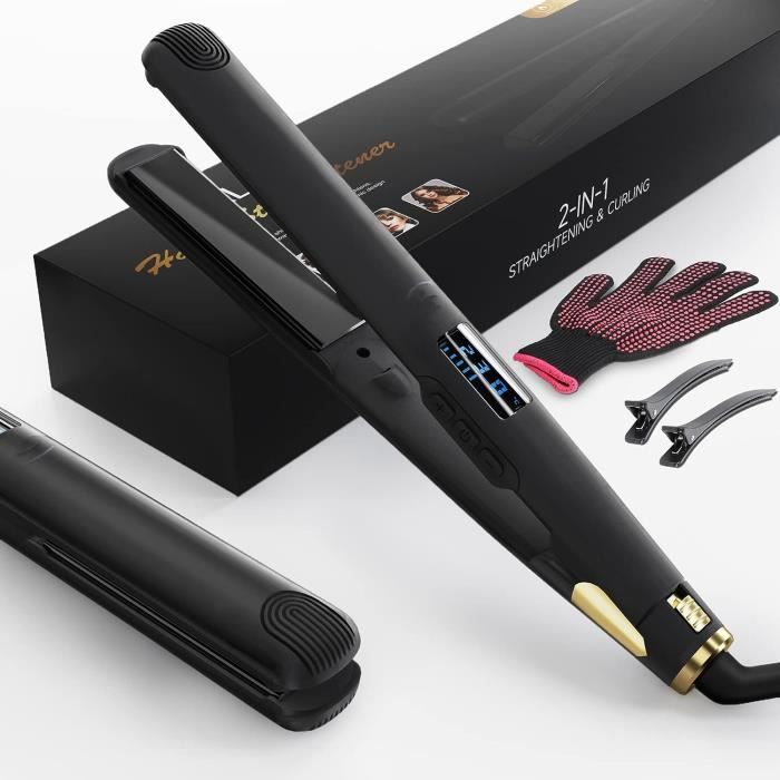 Fer À Lisser, Lisseur Boucleur Cheveux 2 En 1, Lisseur Céramique De Tourmaline Avec Écran Lcd ...