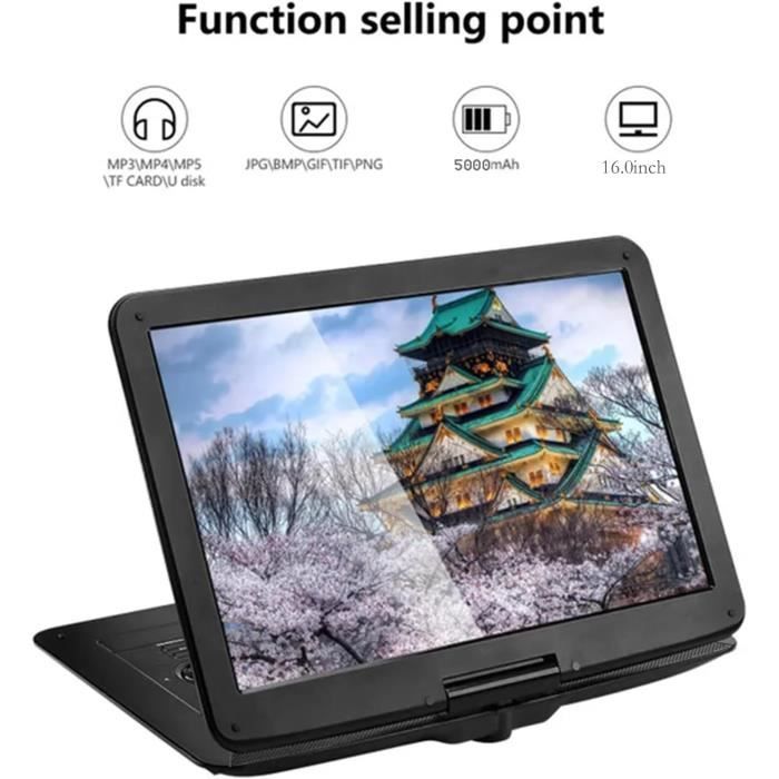 Ehskzjh Lecteur Dvd Portable 22" Avec Grand Écran Lcd Pivotant 16:9 De ...