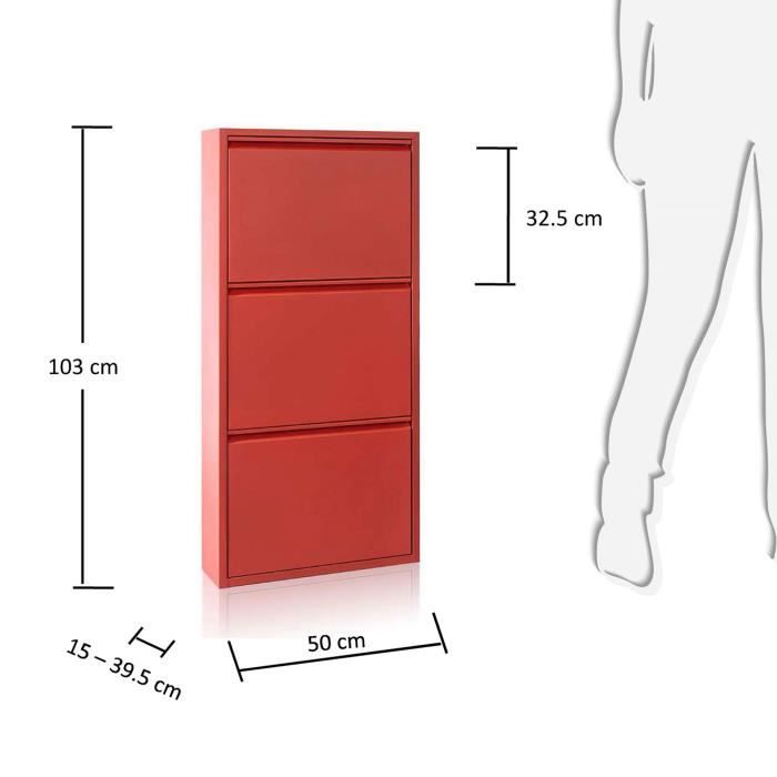 Meuble Chaussures Bogotá 3 portes, rouge - Cdiscount Maison