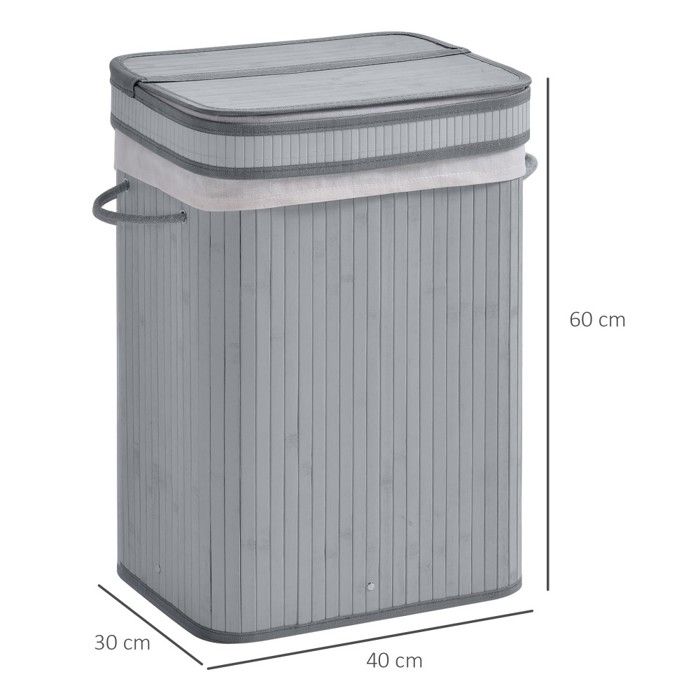 Panier A Linge Étroit Bambou 70l Avec Couvercle Poignées Sac Amovible ...