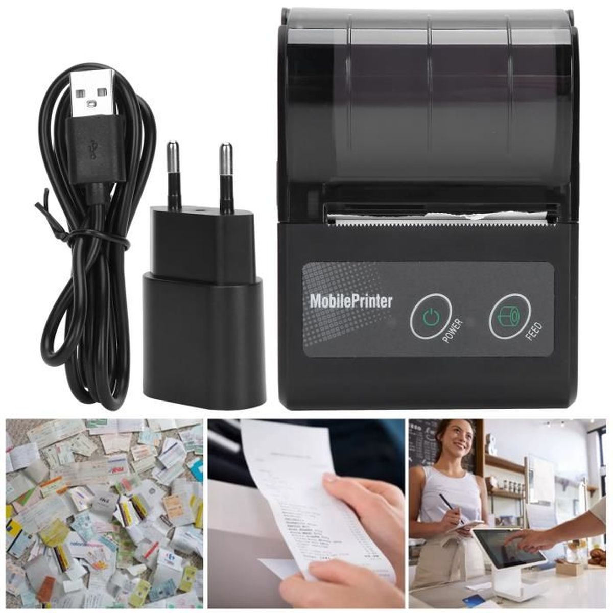 VBESTLIFE Imprimante de reçus thermiques Bluetooth Mini machine à ...