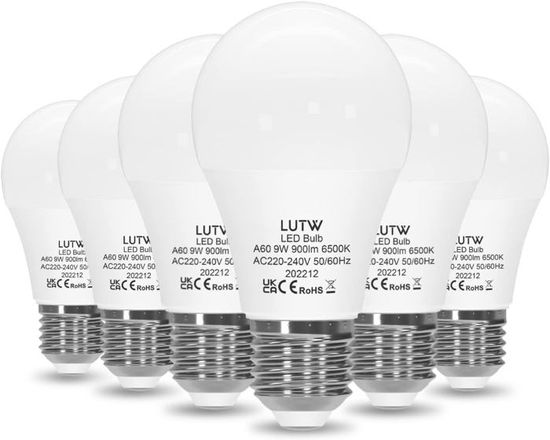 Ampoule LED E27 Blanc Froid 6500K 9W Equivalent 60W Ampoules LED A60 Culot Edison à Vis 900lm ...
