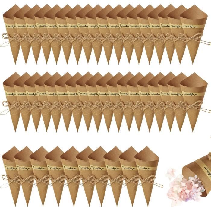 50 Pièces Cônes En Papier De Fête Kraft Papier, Sacs De Confettis De ...