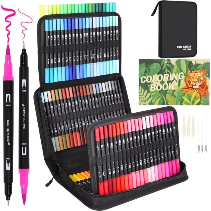 Feutres Coloriage Adulte, 132 Stylos À Colorier Stylos Pinceaux À ...