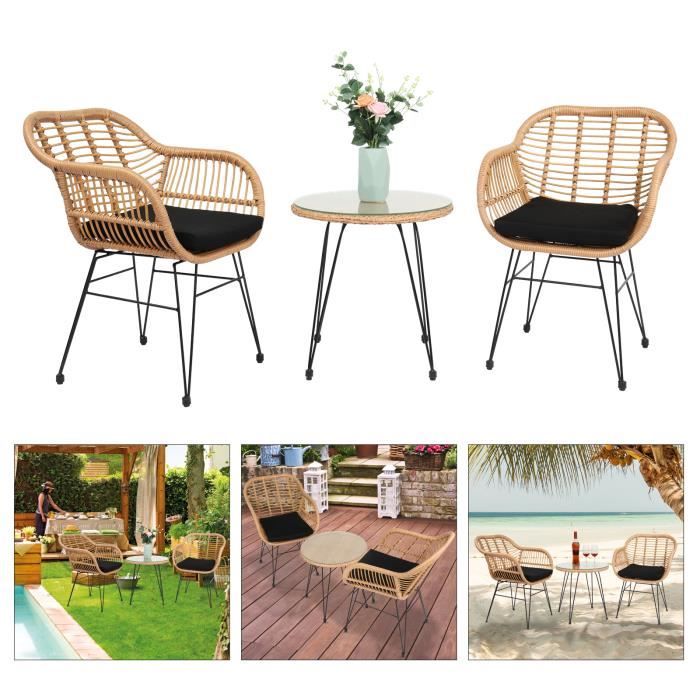 OLL Salon de jardin Bali 2 side chair 1 circular table balcon plateau ...