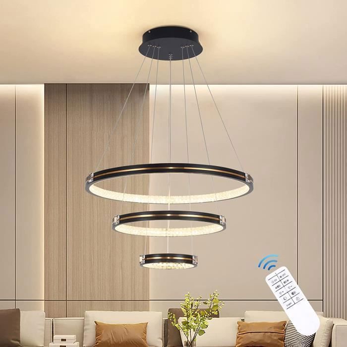 Lustre LED moderne, 3 anneaux réglables, lustre circulaire noir ...