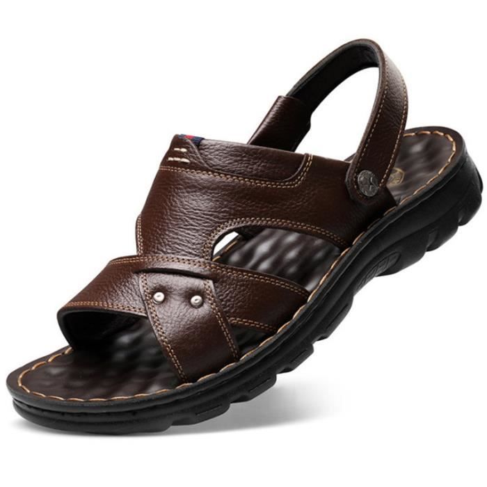 SANDALE Homme - Sandales d'été pour hommes en cuir Chaussures de plage ...