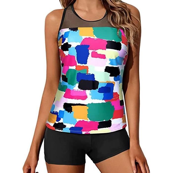 Maillot De Bain Femme 2 Pièces Taille Haute Ventre Plat Sexy Push Up Rembourré Bikini Été Plage ...