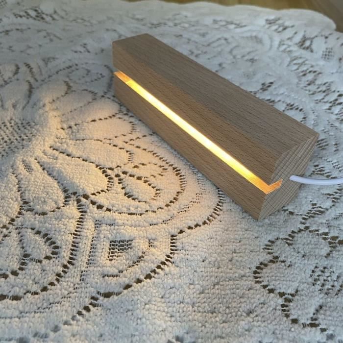 PIED DE LAMPE,warm light--Base de lampe Led 3D en bois hêtre, bande de ...
