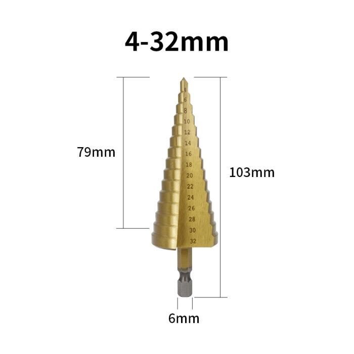 Foret étagé en acier HSS de 4 à 32mm avec fraise à cône YWEI - Outils ...