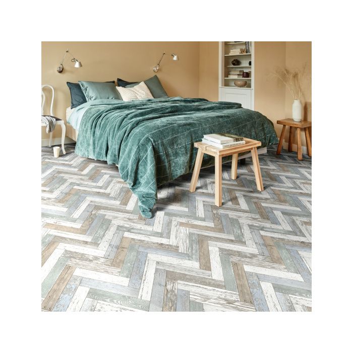 Sol Vinyle effet parquet usé chevron coloré - Rouleau de 3m x 3m ...